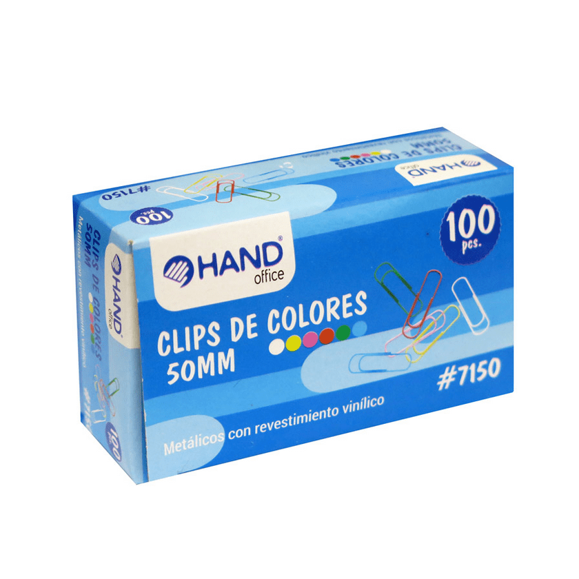 Clips de colores, caje de 100 unidades Hand. HAND | Baru Librería